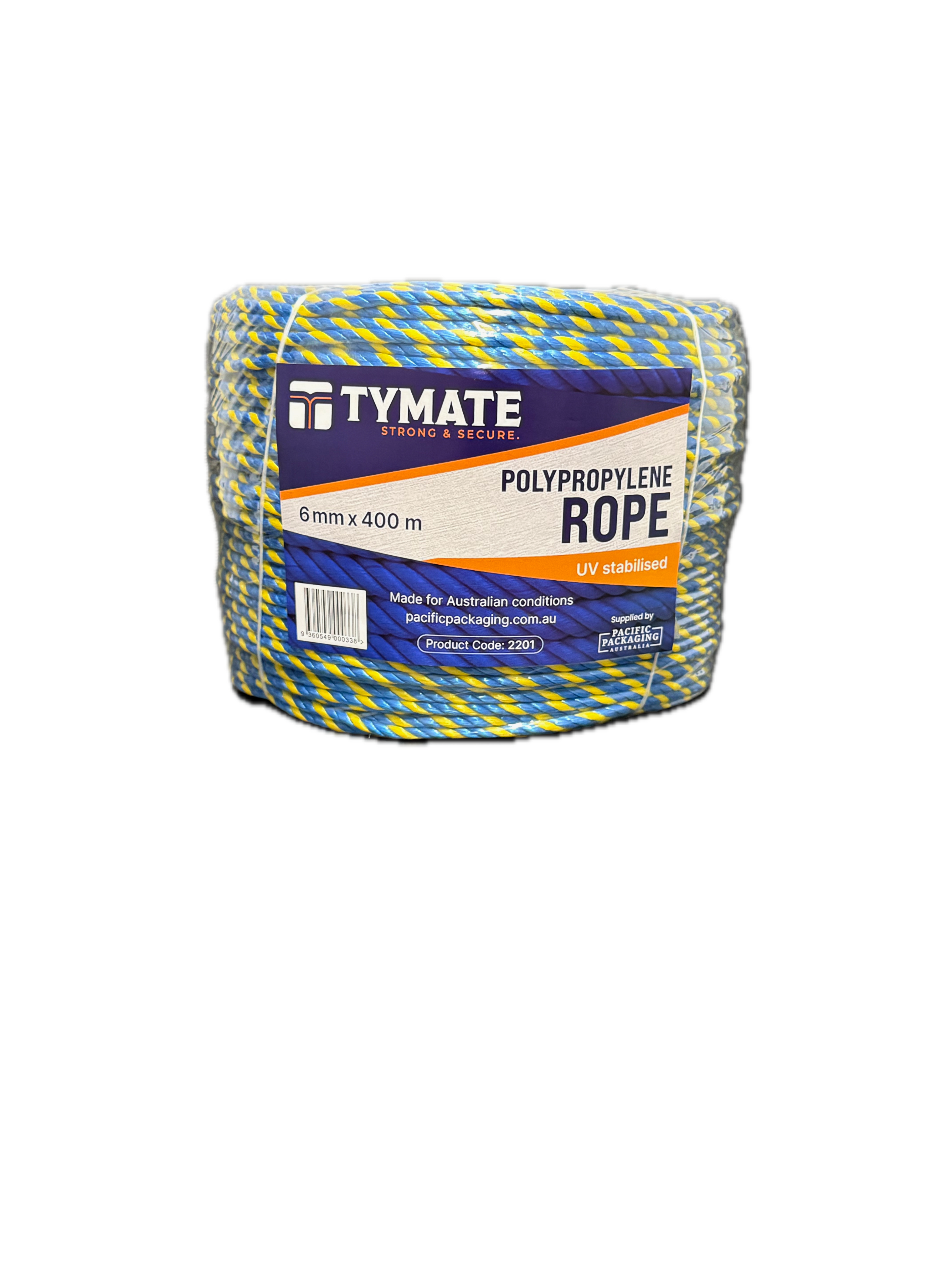 TYMATE Telstra Rope – 6mm x 400m Blue/Yellow Polypropylene Danline Rop ...
